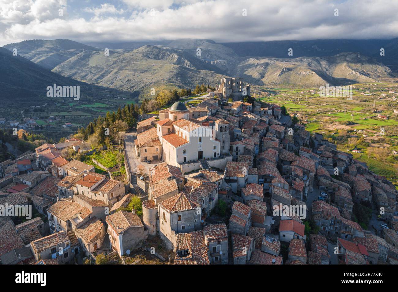 Aerial view of Morano Calabro town, a traditional beautiful medieval ...