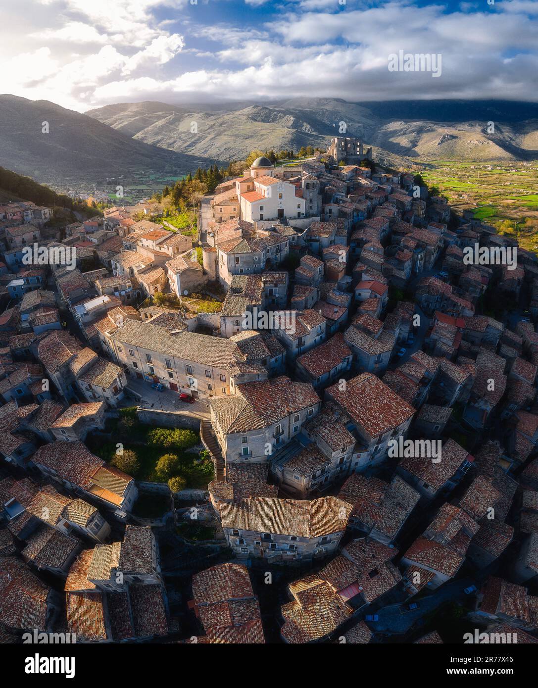 Aerial view of Morano Calabro town, a traditional beautiful medieval ...