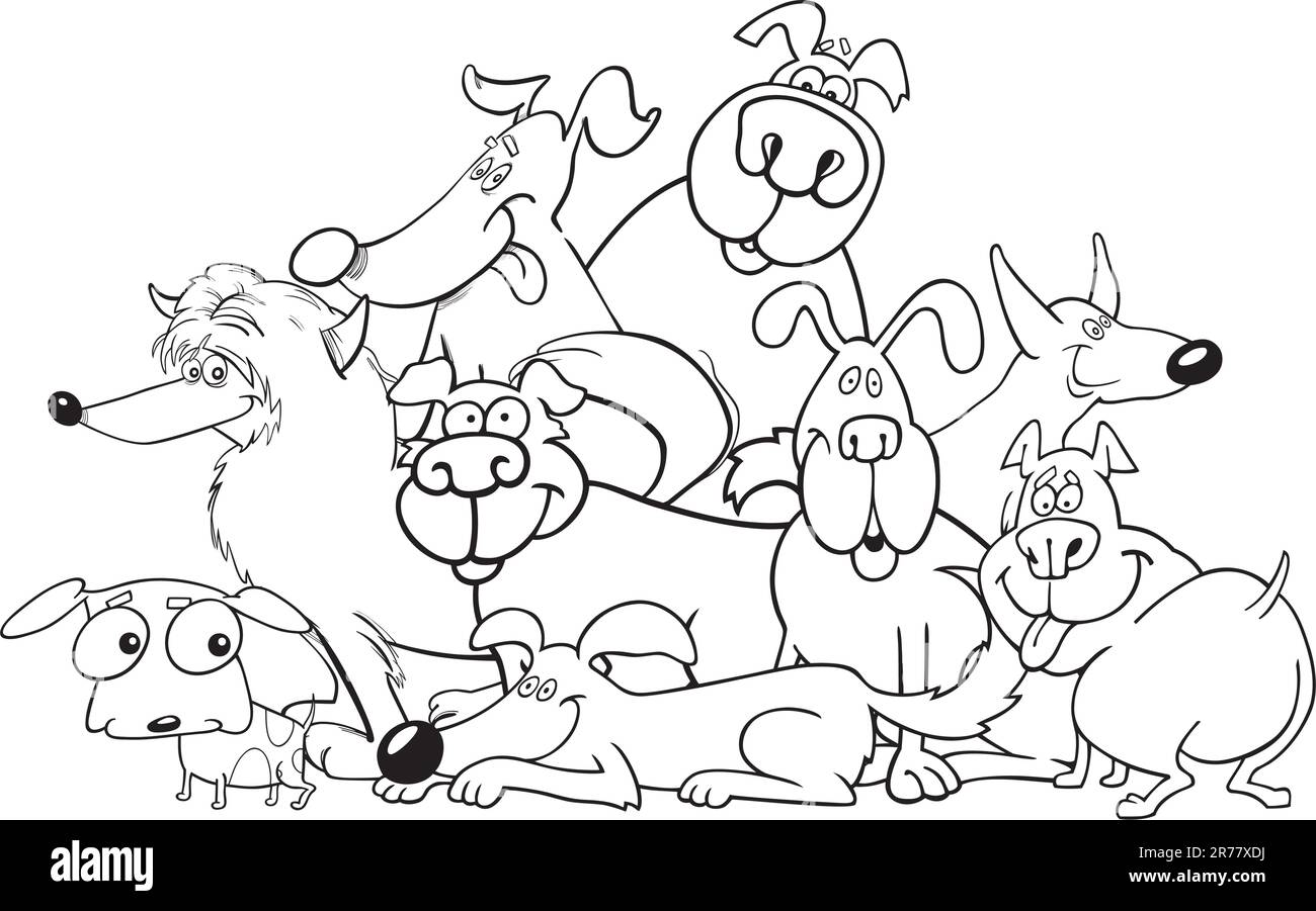 illustration of cartoon dogs group for coloring book Stock Vector Image ...