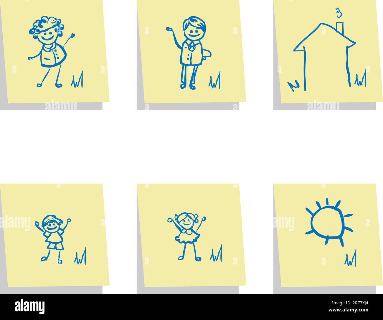 family icon vector banner, fake paper card, poster. 4 people and house ...