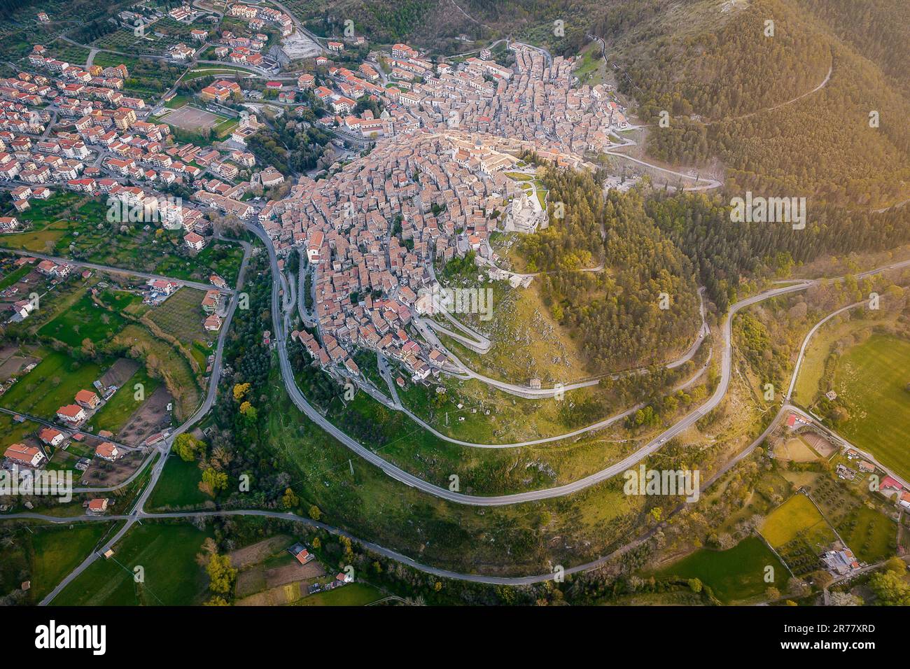 Aerial view of Morano Calabro town, a traditional beautiful medieval ...