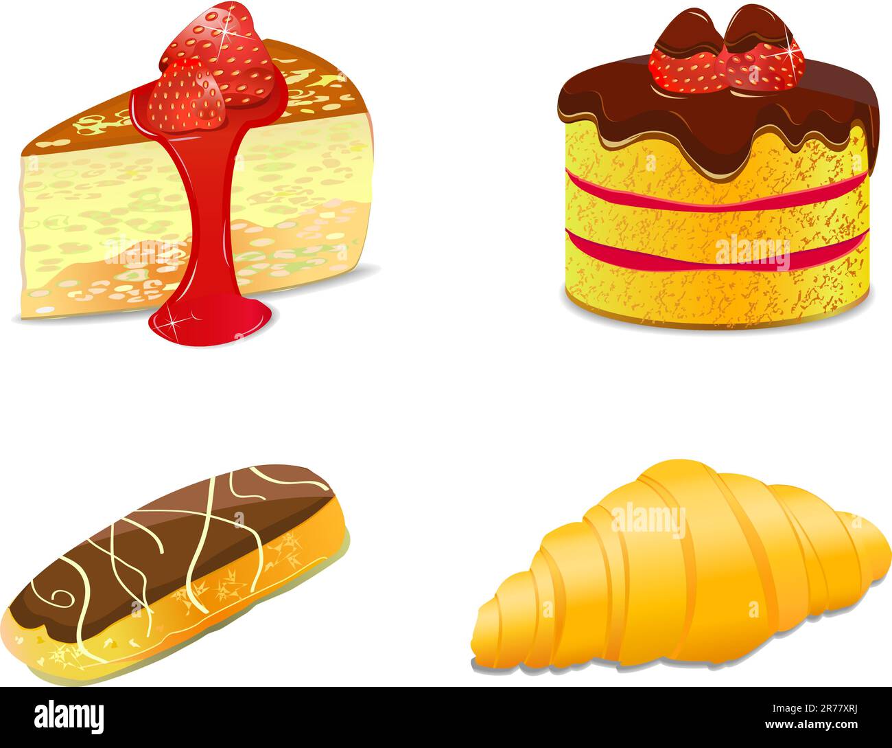 variety of cake illustration. icon set, eclair, slice,croissant ...