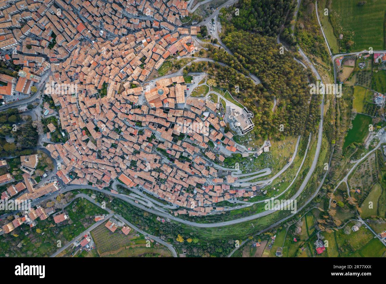 Aerial view of Morano Calabro town, a traditional beautiful medieval ...