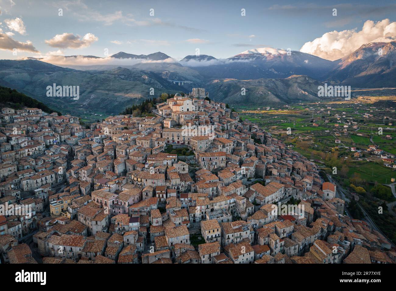 Aerial view of Morano Calabro town, a traditional beautiful medieval ...