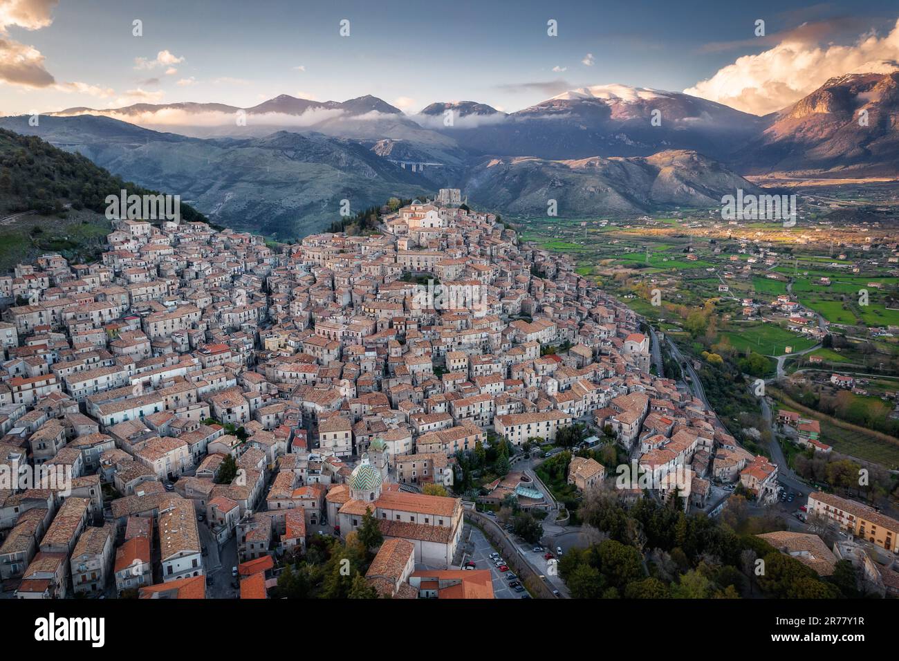 Aerial view of Morano Calabro town, a traditional beautiful medieval ...