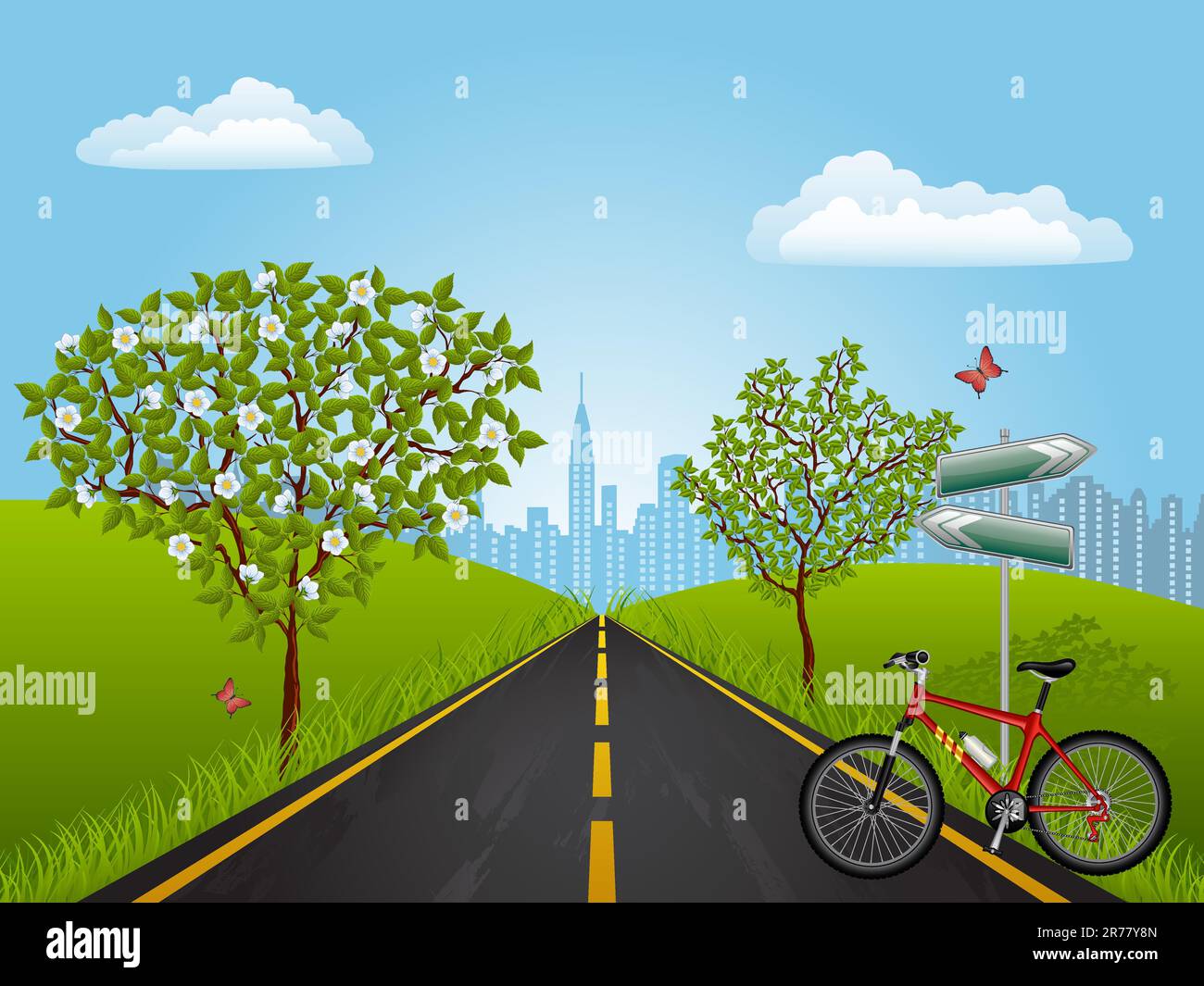 Summer landscape with a bike. Vector illustration Stock Vector Image ...
