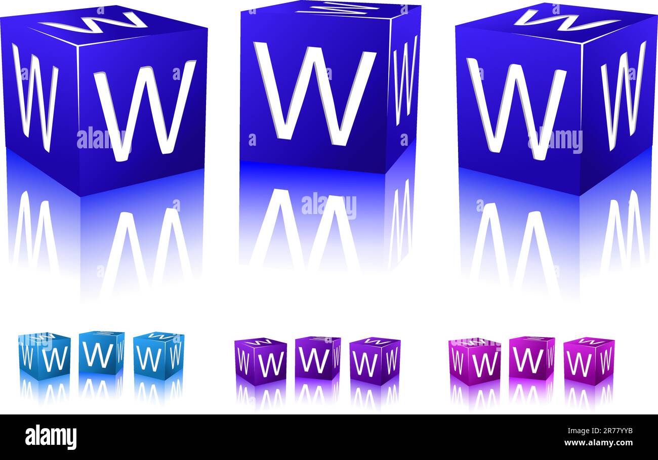 icons of www letters on blue and violet blocks. vector illustration ...