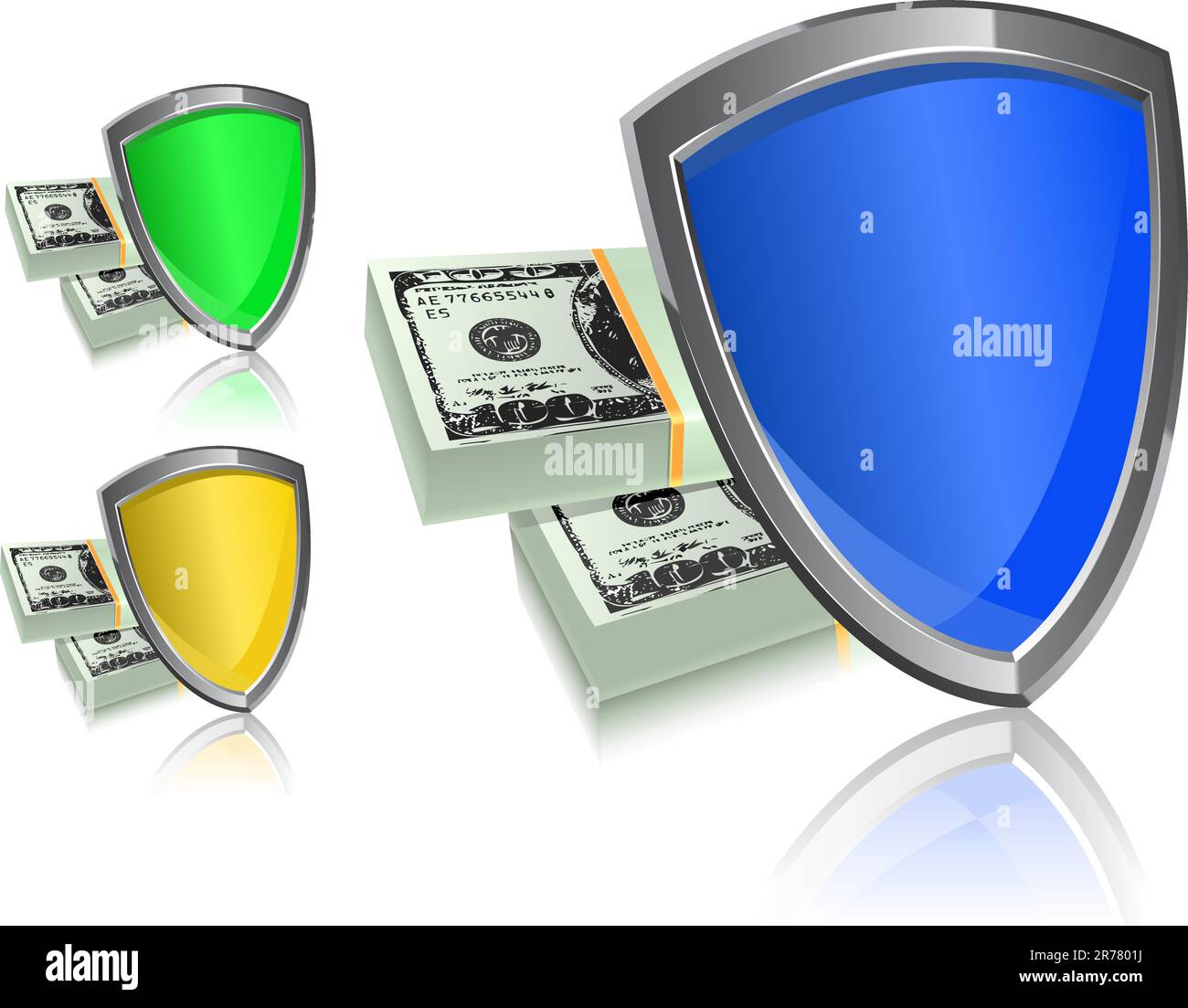 money shield isolated icon set on white background. security and ...
