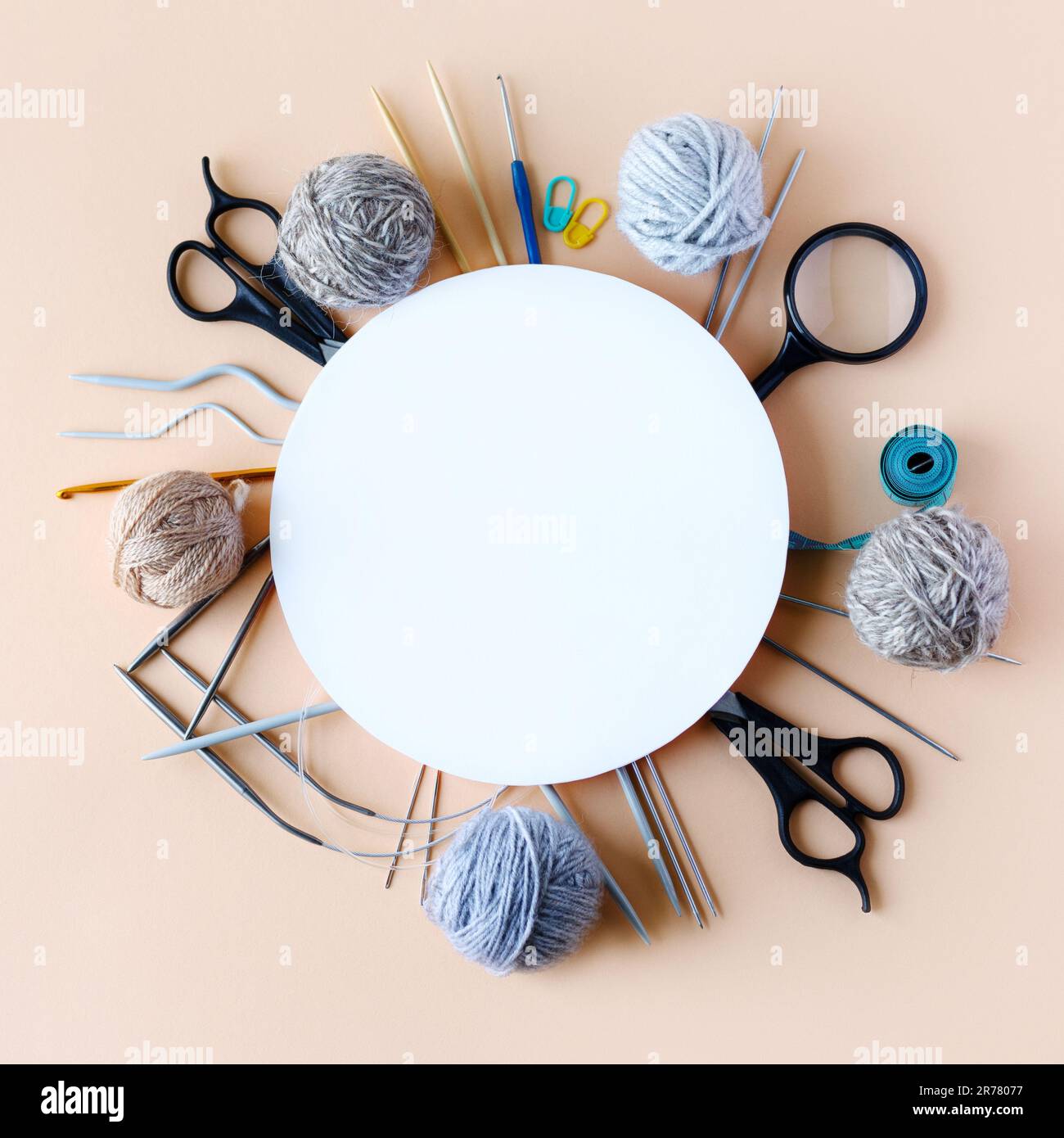 Knitting accessories, knitting hook, needles, scissors, magnifying ...