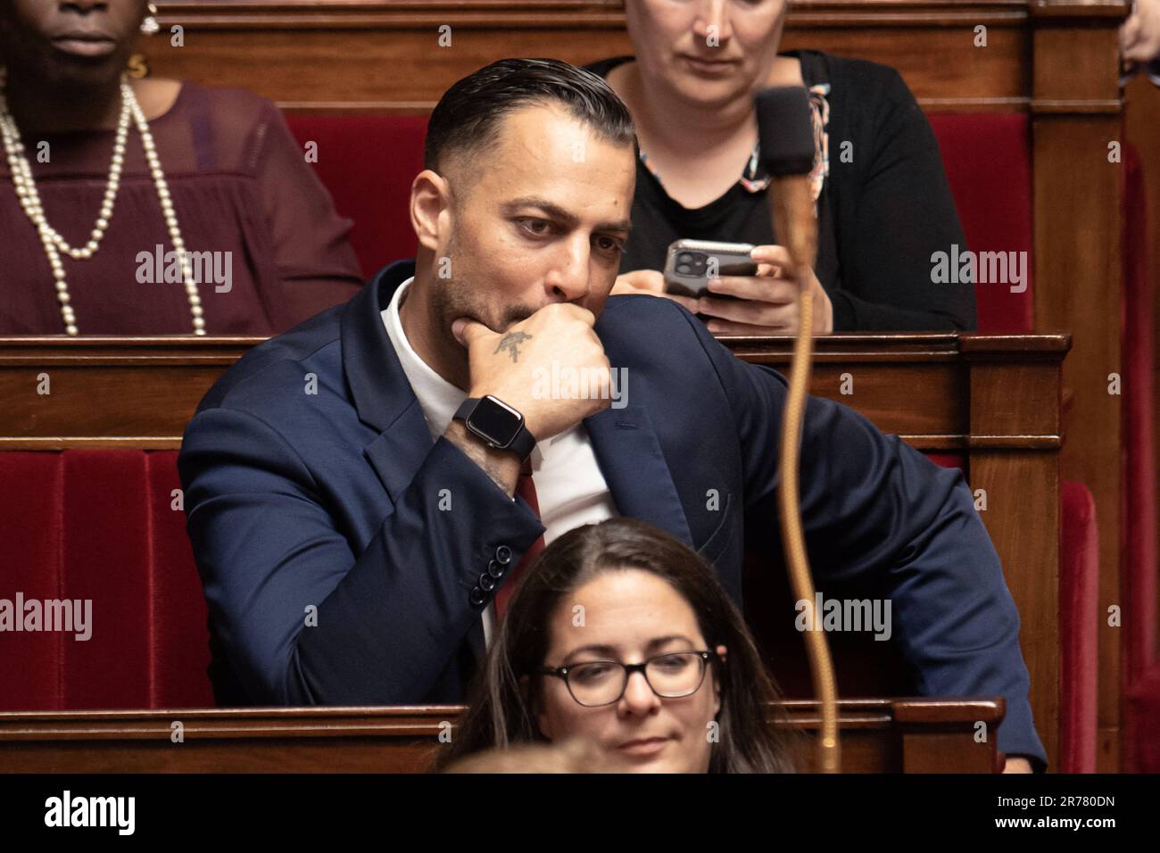 Paris, France. 13th June, 2023. Deputy, Sebastien Delogu attends a ...