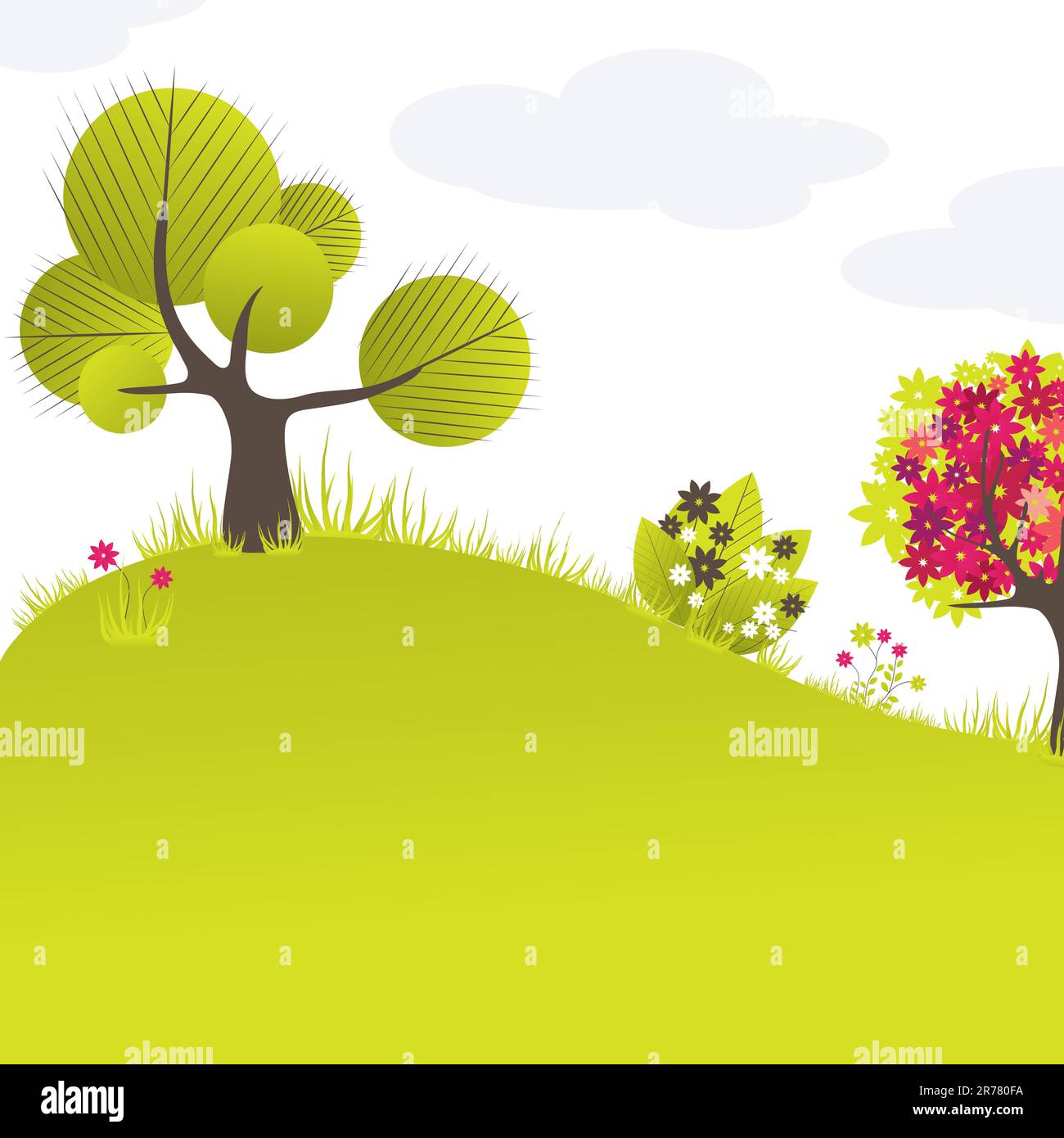 Abstract background with green tree and flowers. Vector illustration ...