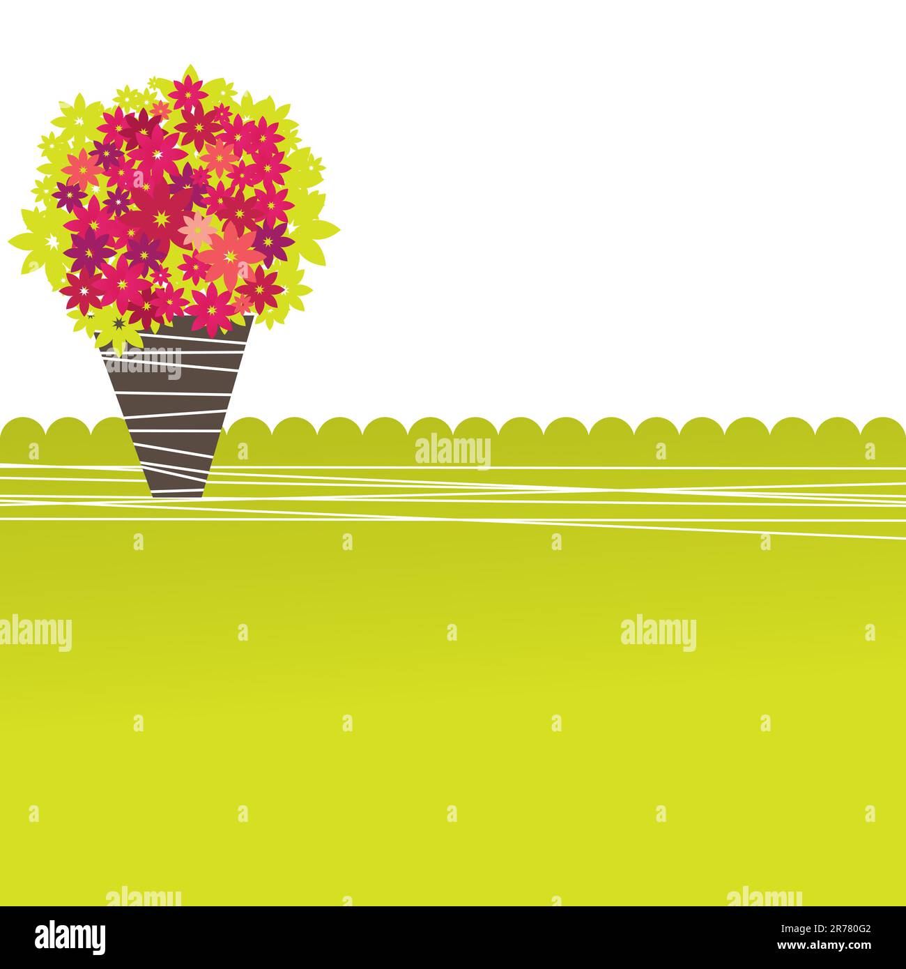 Abstract background with green tree and flowers. Vector illustration ...