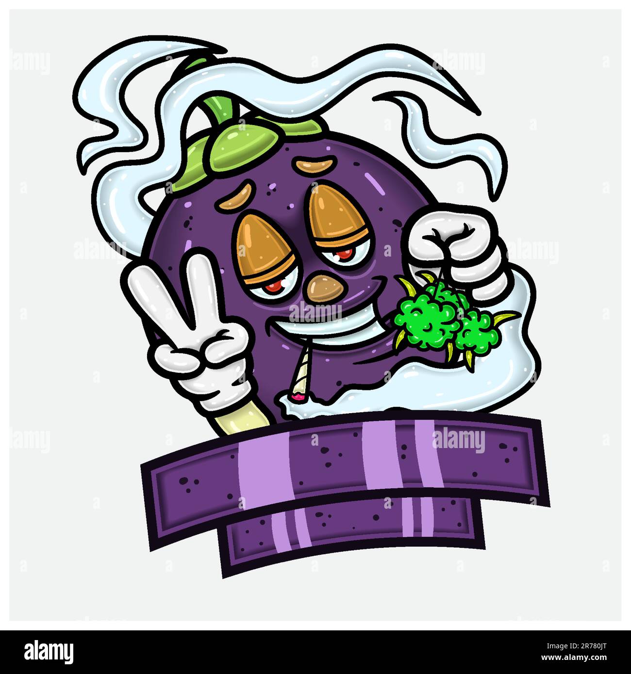 Mangosteen Fruit Mascot Cartoon Characters With Weed Bud, Smoking and ...