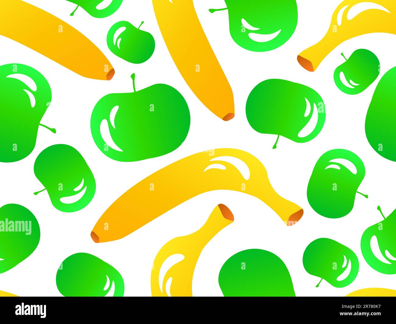 Seamless background with bananas and apples in 3d style. Fruit mix with ...