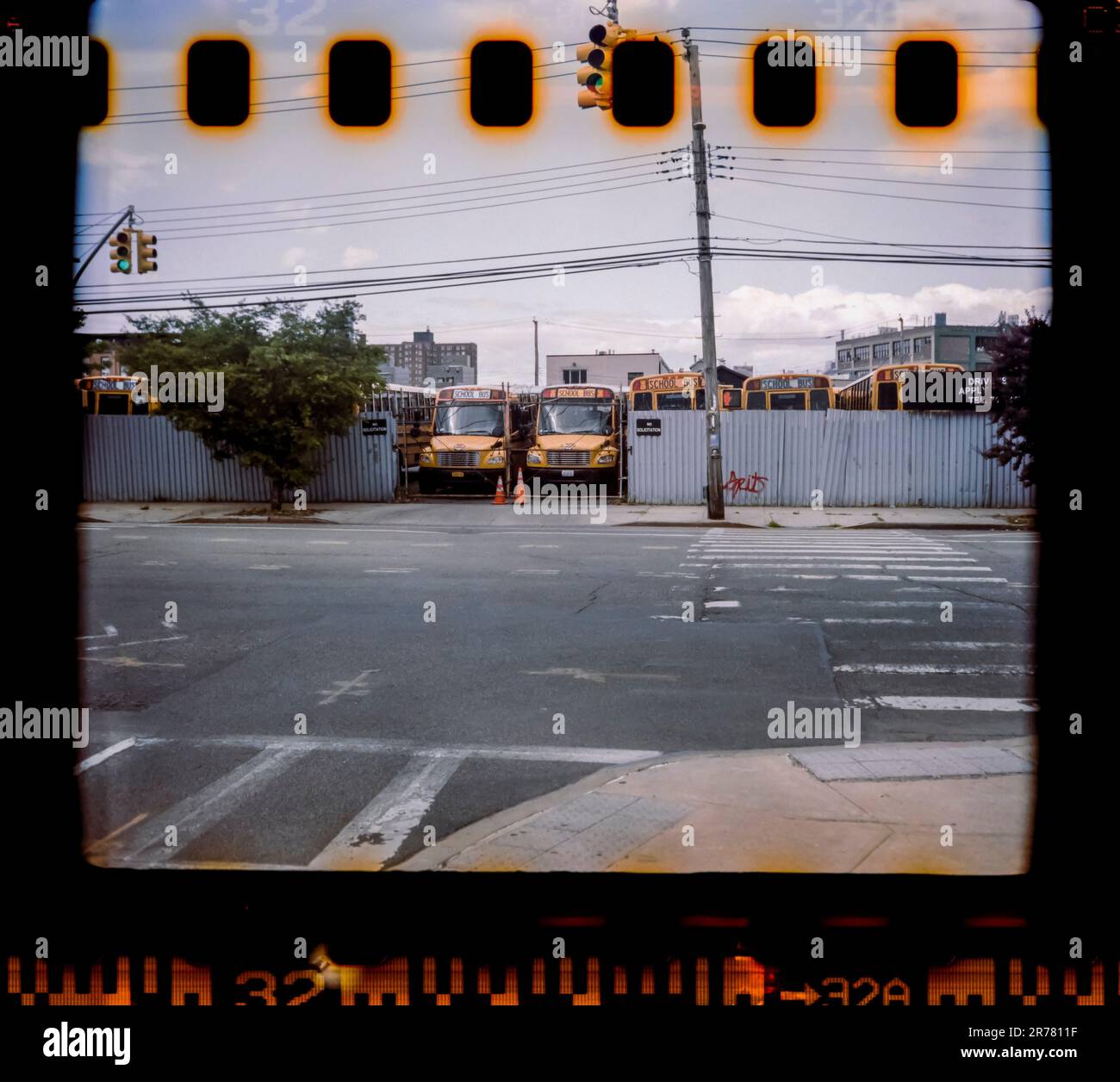 School bus parking lot in Red Hook in Brooklyn in New York in June 2023 ...