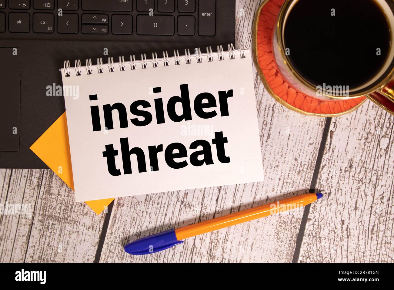 INSIDER THREAT on a white sheet against the background of the computer ...