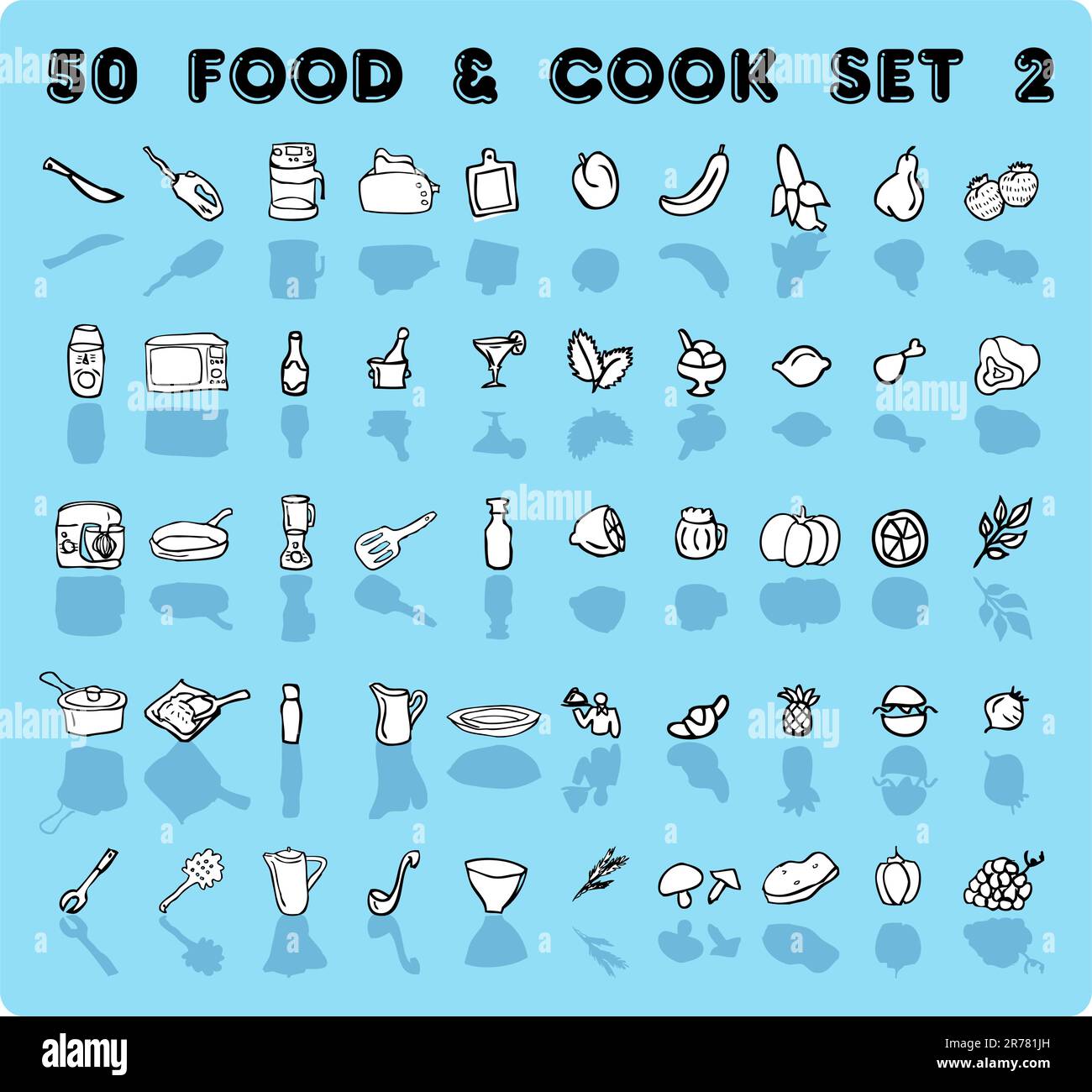 home icons 50 blue vector food & cook icons, emblem, tag set 2 ...