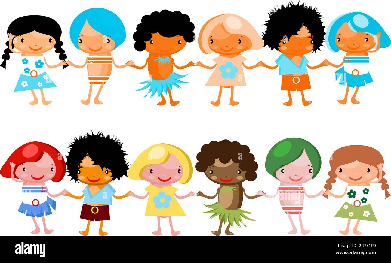 Female kids children line hi-res stock photography and images - Alamy