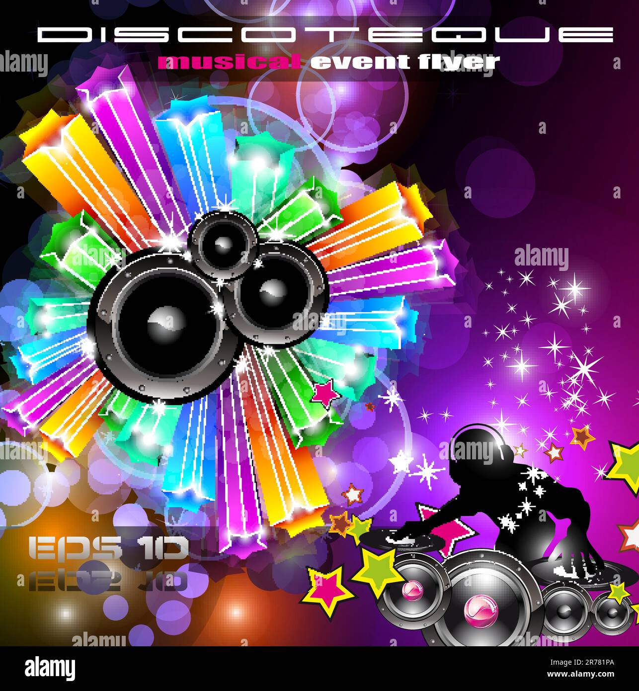 Music Disco Flyer for Dancing Event Posters with Rainbow Colours Stock ...