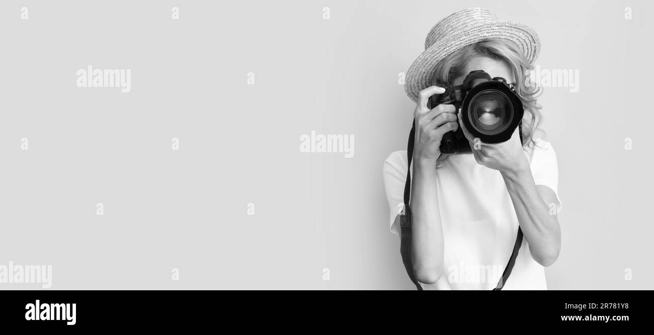 Woman isolated face portrait, banner with mock up copy space. focus ...