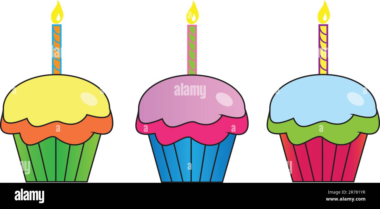 Cute birthday cupcakes with candles Stock Vector Image & Art - Alamy