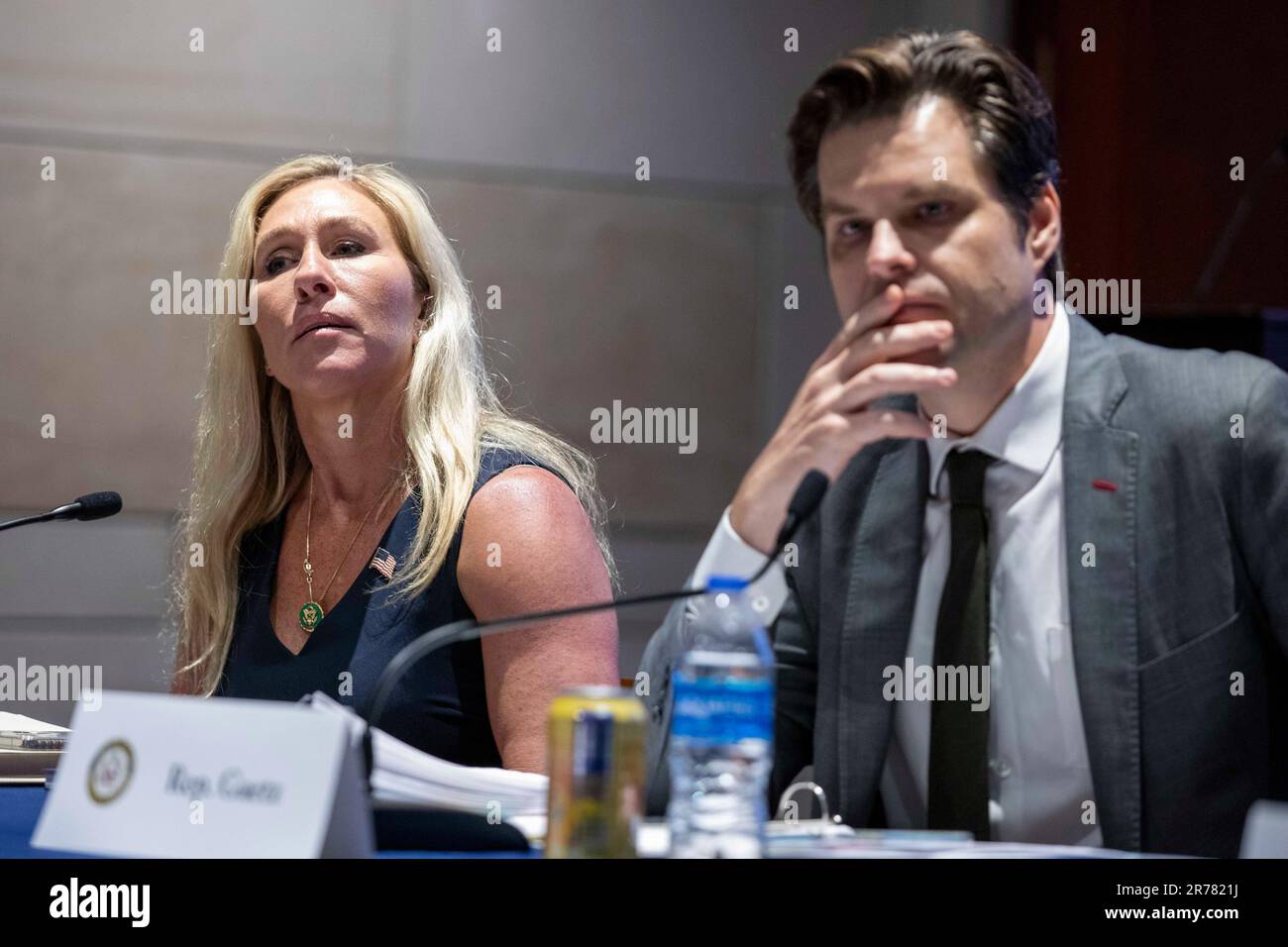 Rep. Marjorie Taylor Greene, R-Ga., and Rep. Matt Gaetz, R-Fla., attend ...