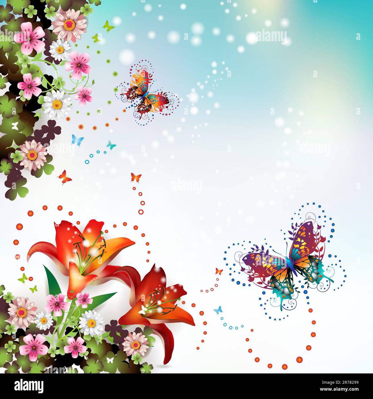 Colorful lily flowers with butterflies hi-res stock photography and ...