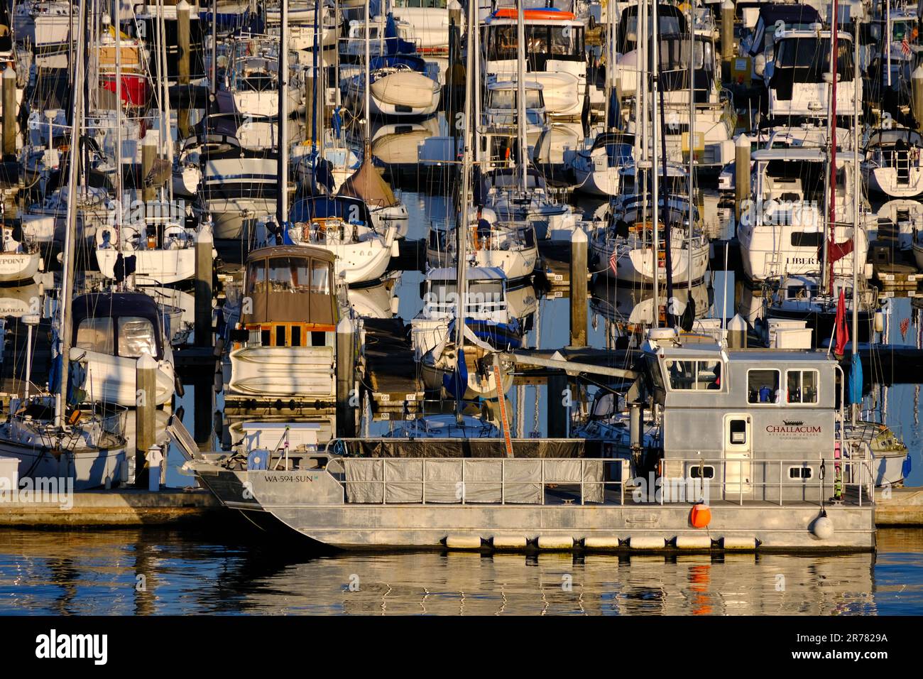 Seattle, Washington, USA -May 26, 2023: Research vessel and many ...