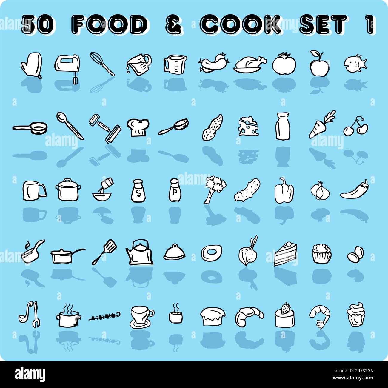 home icons 50 blue vector food & cook icons, emblem, tag set 1 ...