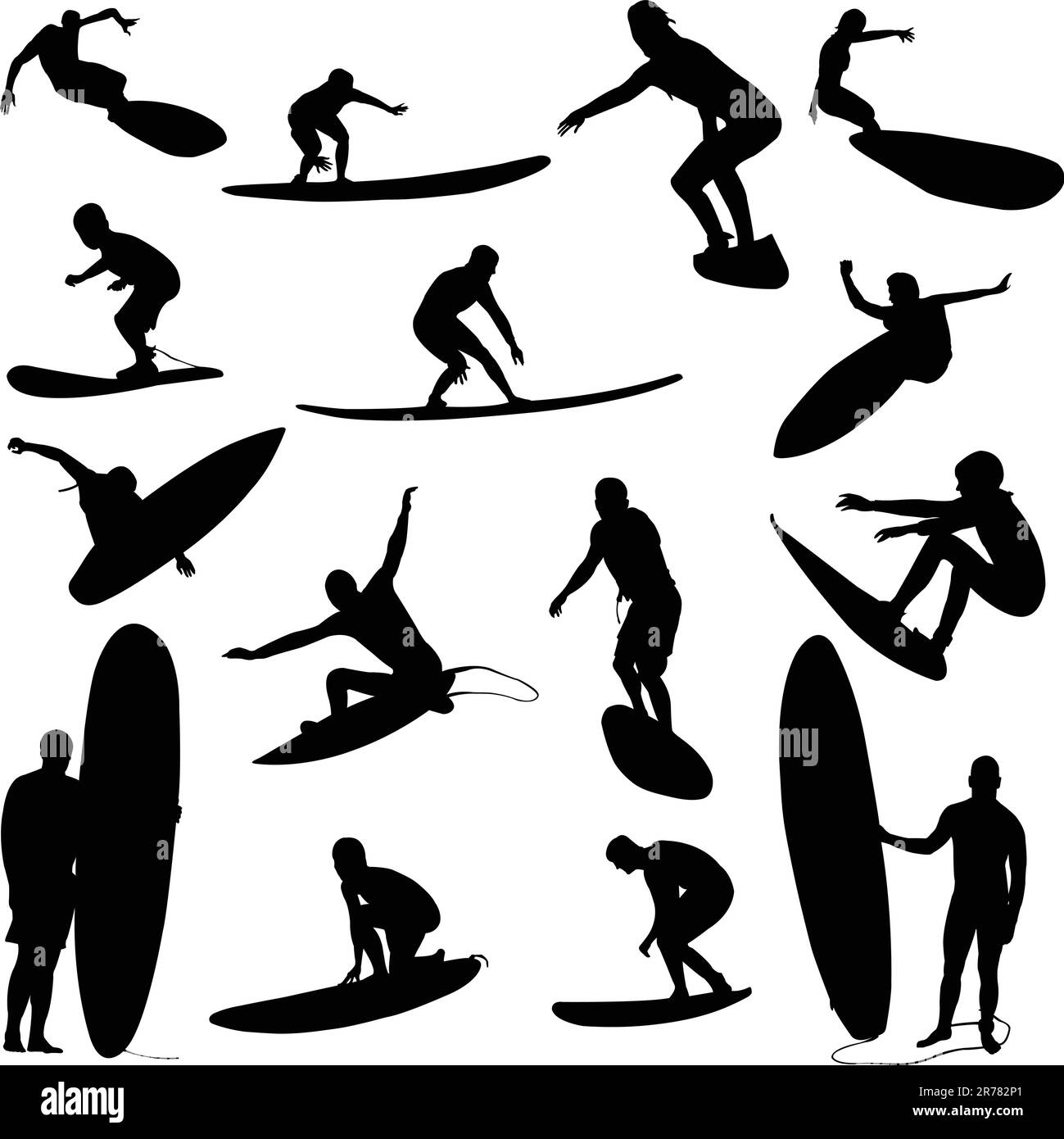 Vector illustration surfers surfing Cut Out Stock Images & Pictures - Alamy
