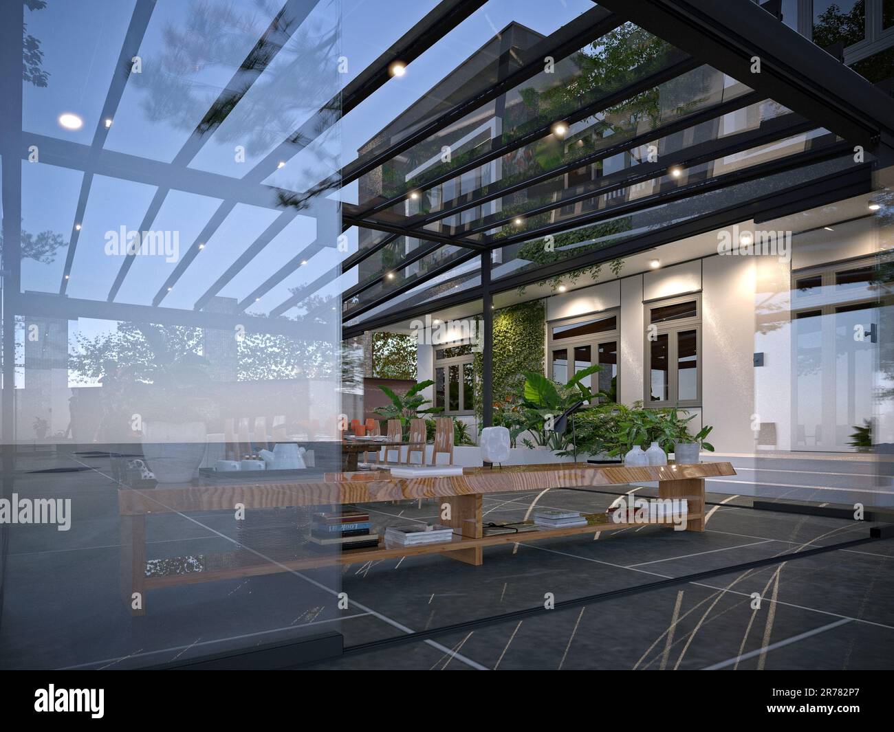 Fully Glazed Sunroom, Outdoor Living Design. 3d render Stock Photo - Alamy