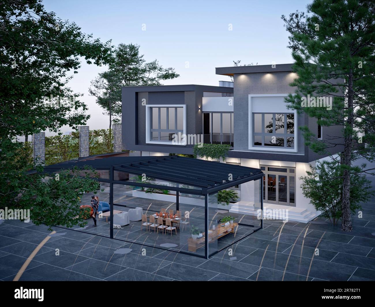 Fully Glazed Sunroom, Outdoor Living Design. 3d render Stock Photo - Alamy