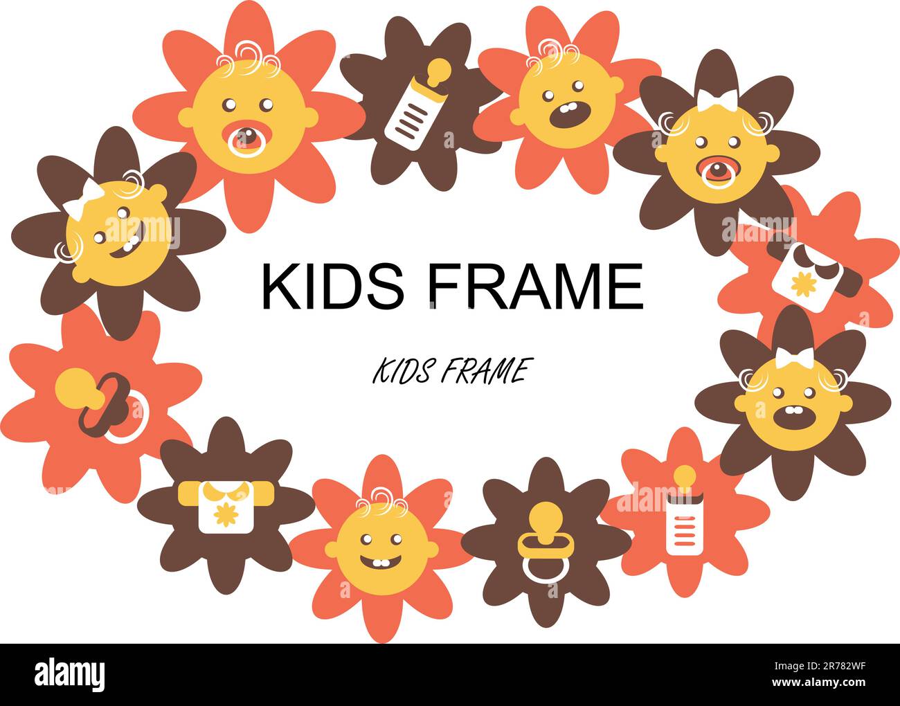 Flower Baby Frame Label - food, dress, flowers, kids Stock Vector Image ...