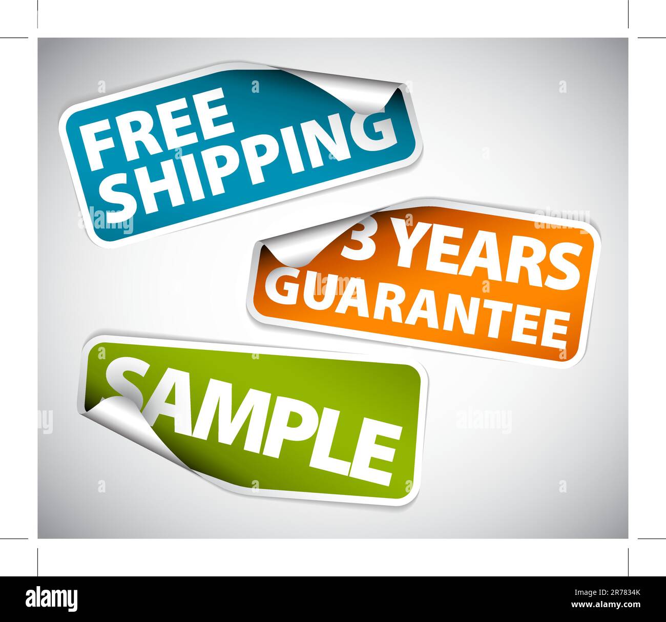 Set of rectangle labels with rounded corners - free shipping, guarantee ...