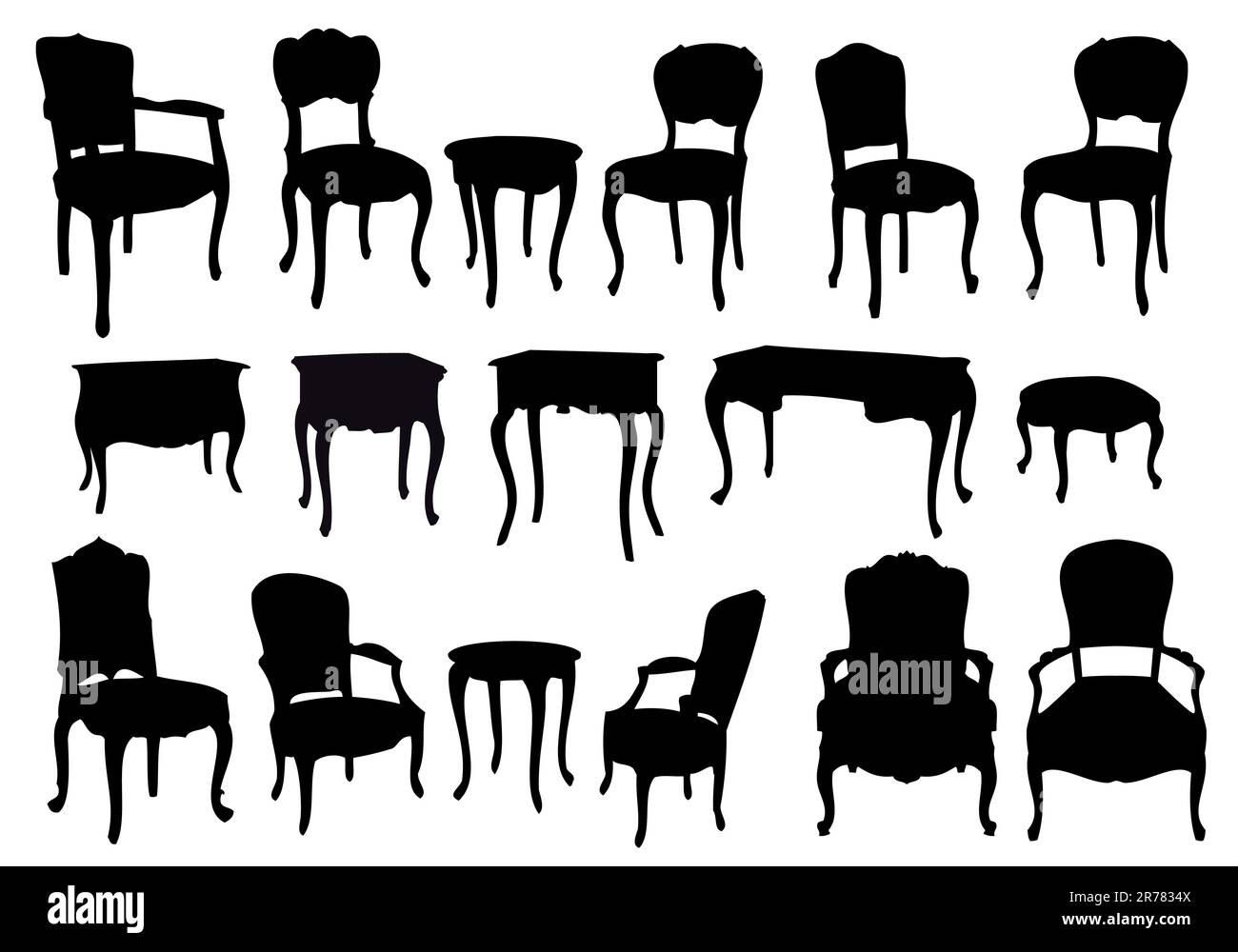 chairs and tables, antique furniture, vector illustration Stock Vector ...