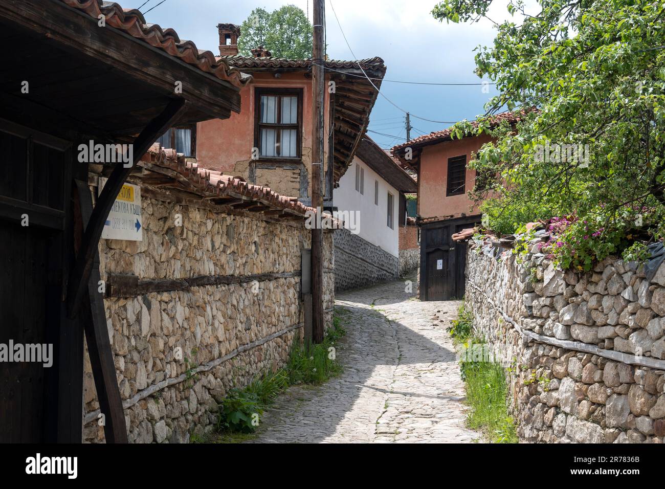 Typical Street and old houses in historical town of Koprivshtitsa ...