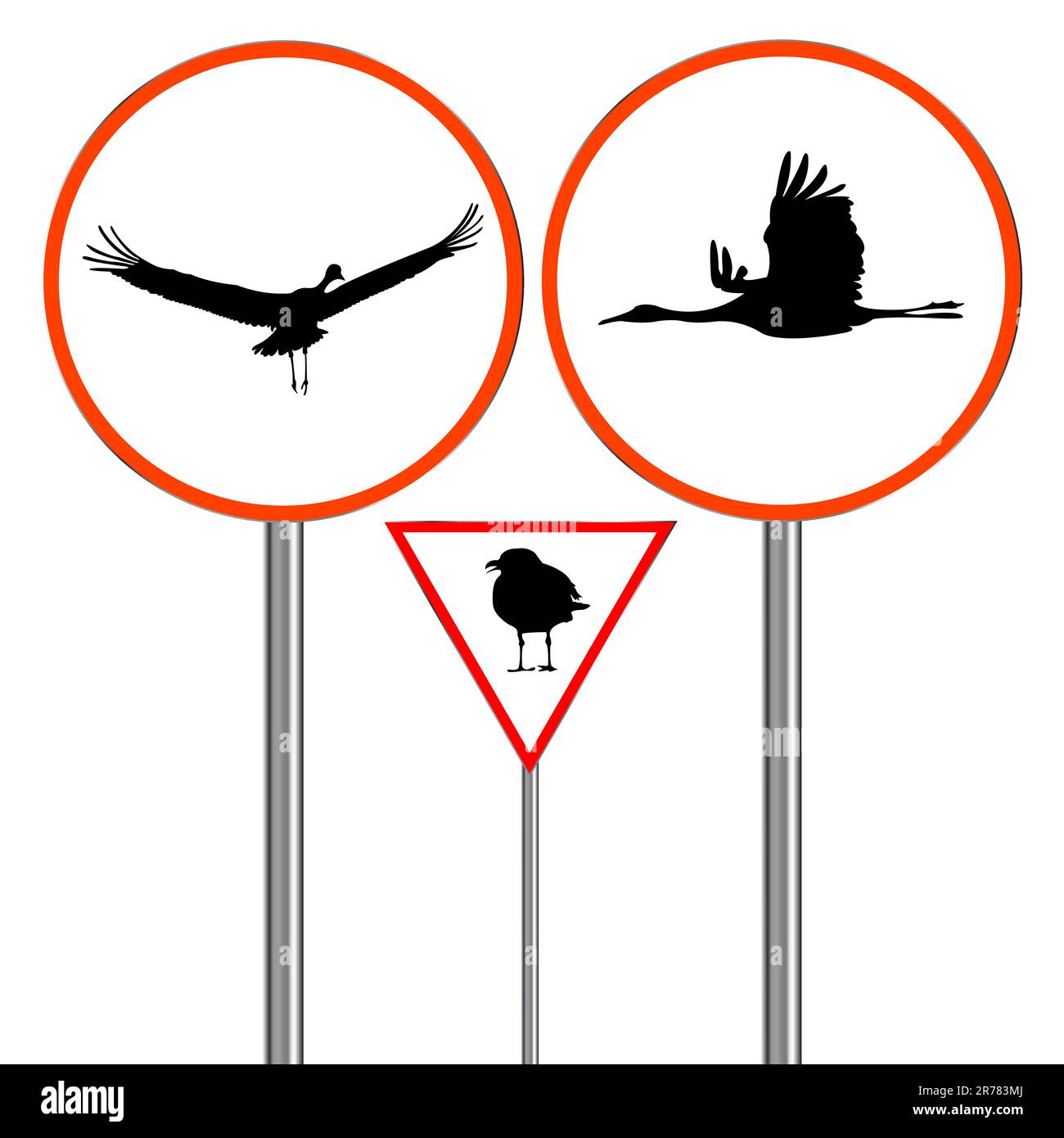 birds traffic signs isolated on white background, abstract art ...