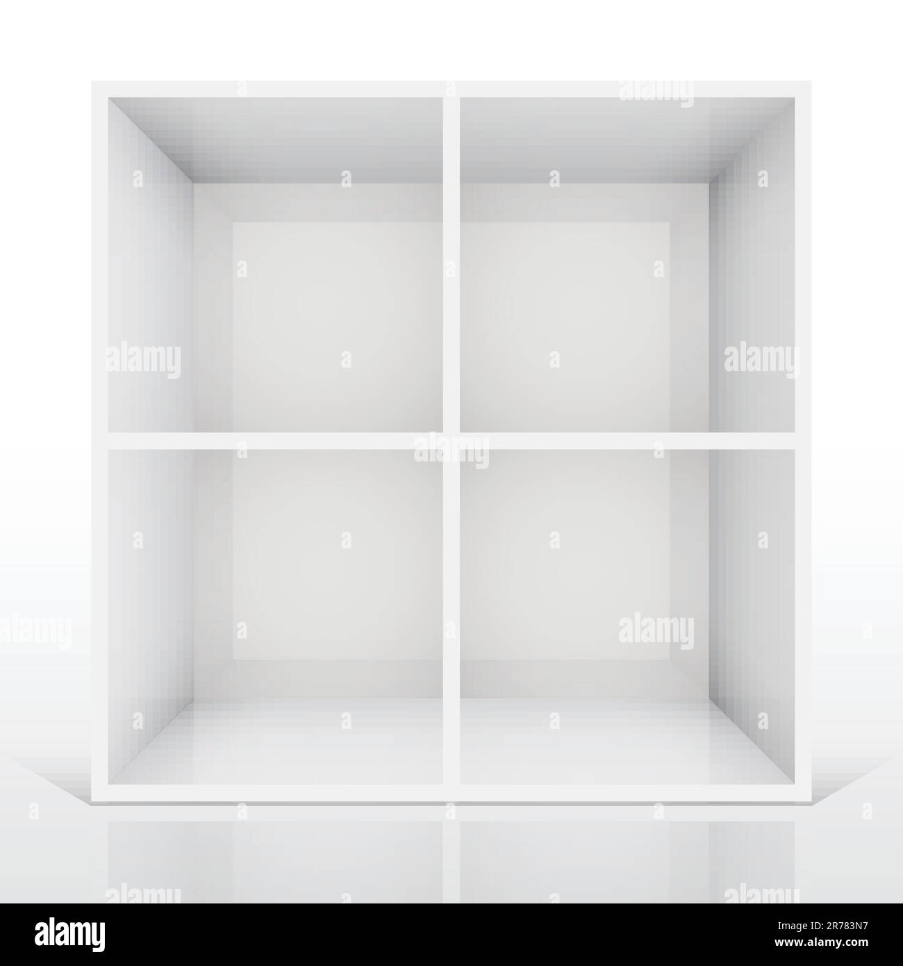 3d Isolated Empty White Bookshelf Vector Illustration Stock Vector