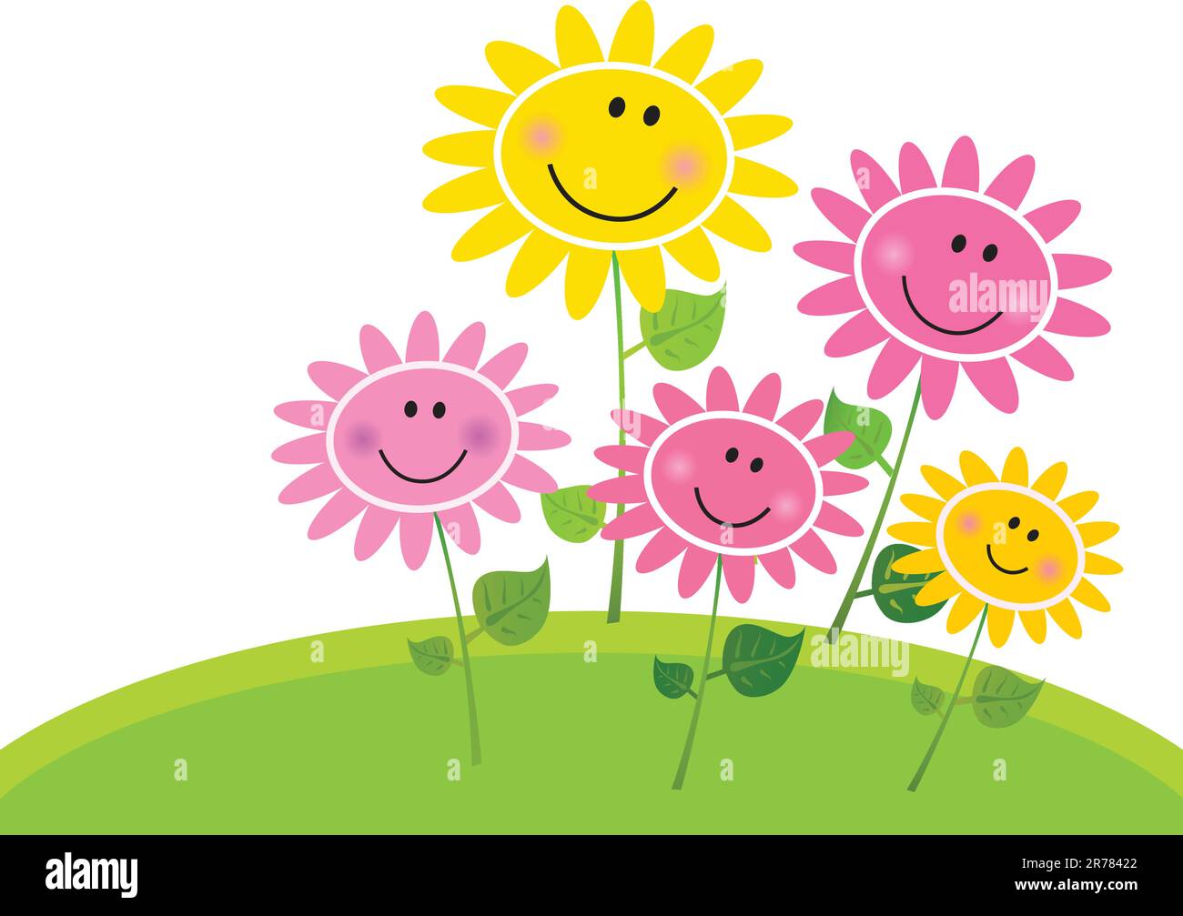 Cute flower garden with happy flowers. Vector Illustration Stock Vector ...
