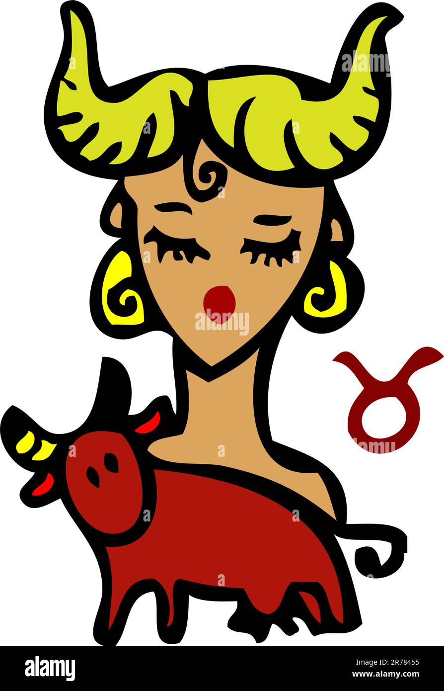 Zodiac signs, icons - taurus, Beauty Woman with cow, bull symbol Stock ...