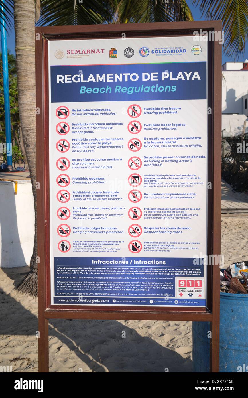 Beach Rules and Regulations Playa Del Carmen Yucatan Mexico Stock Photo ...