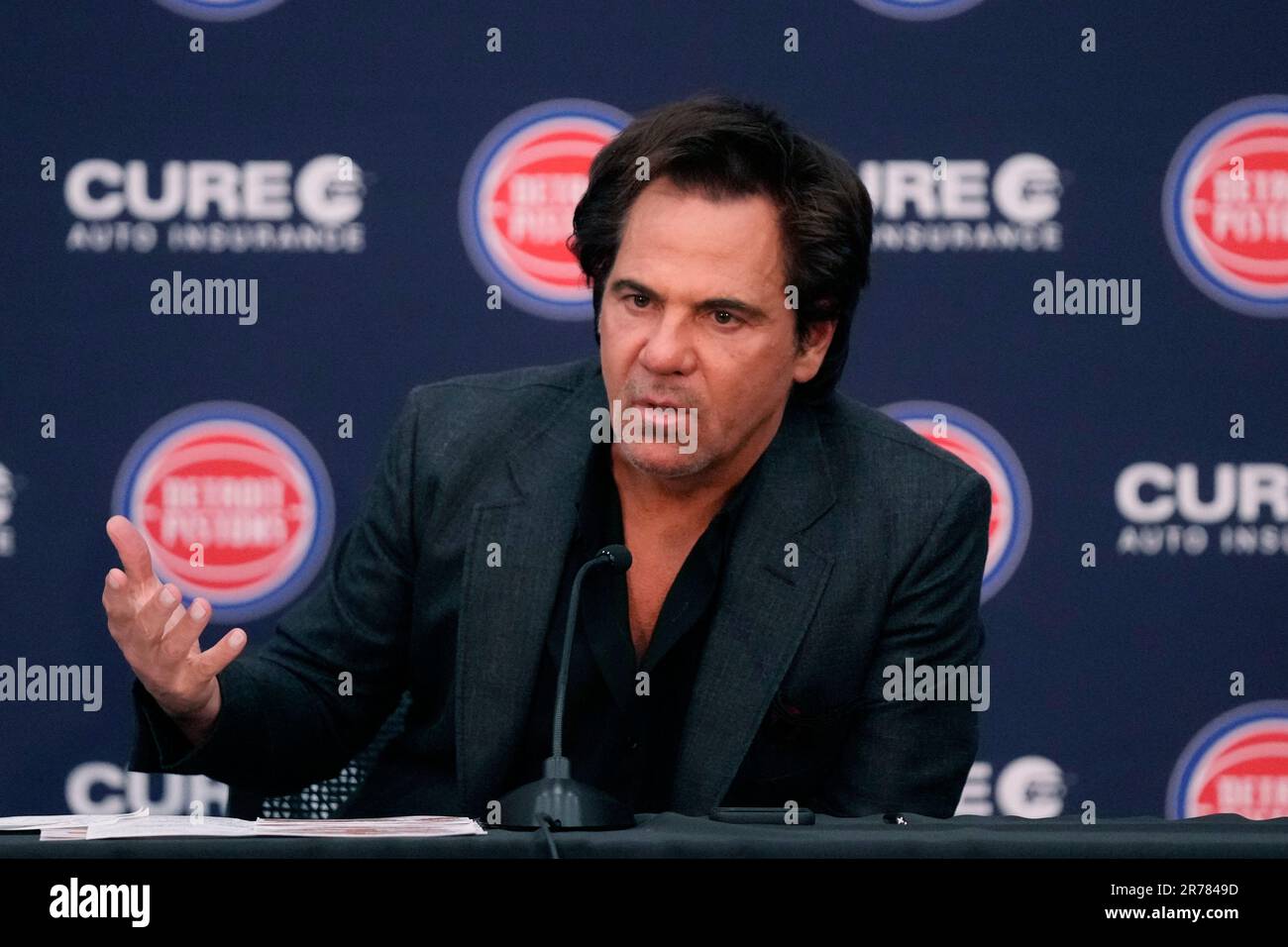 Detroit Pistons owner Tom Gores addresses the media after Monty ...