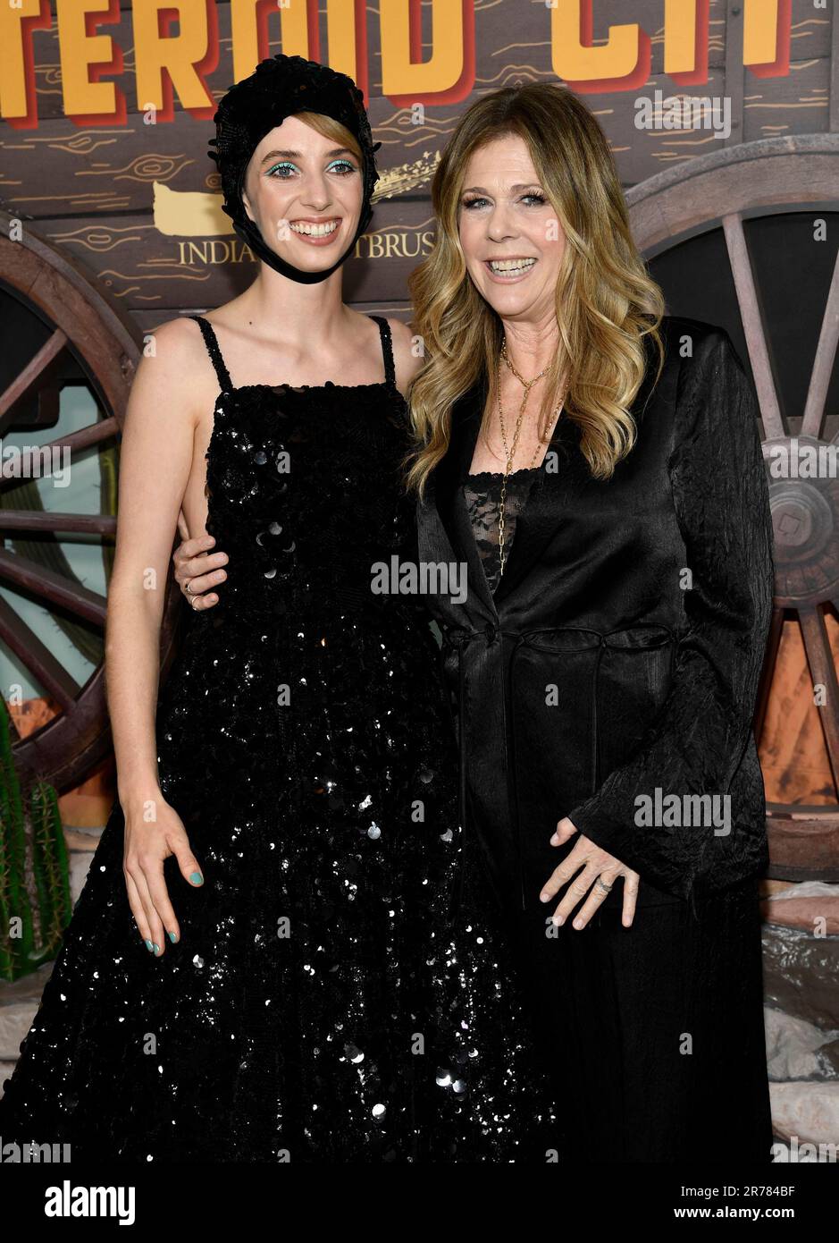 Maya Hawke, left, and Rita Wilson attend the premiere of "Asteroid City ...