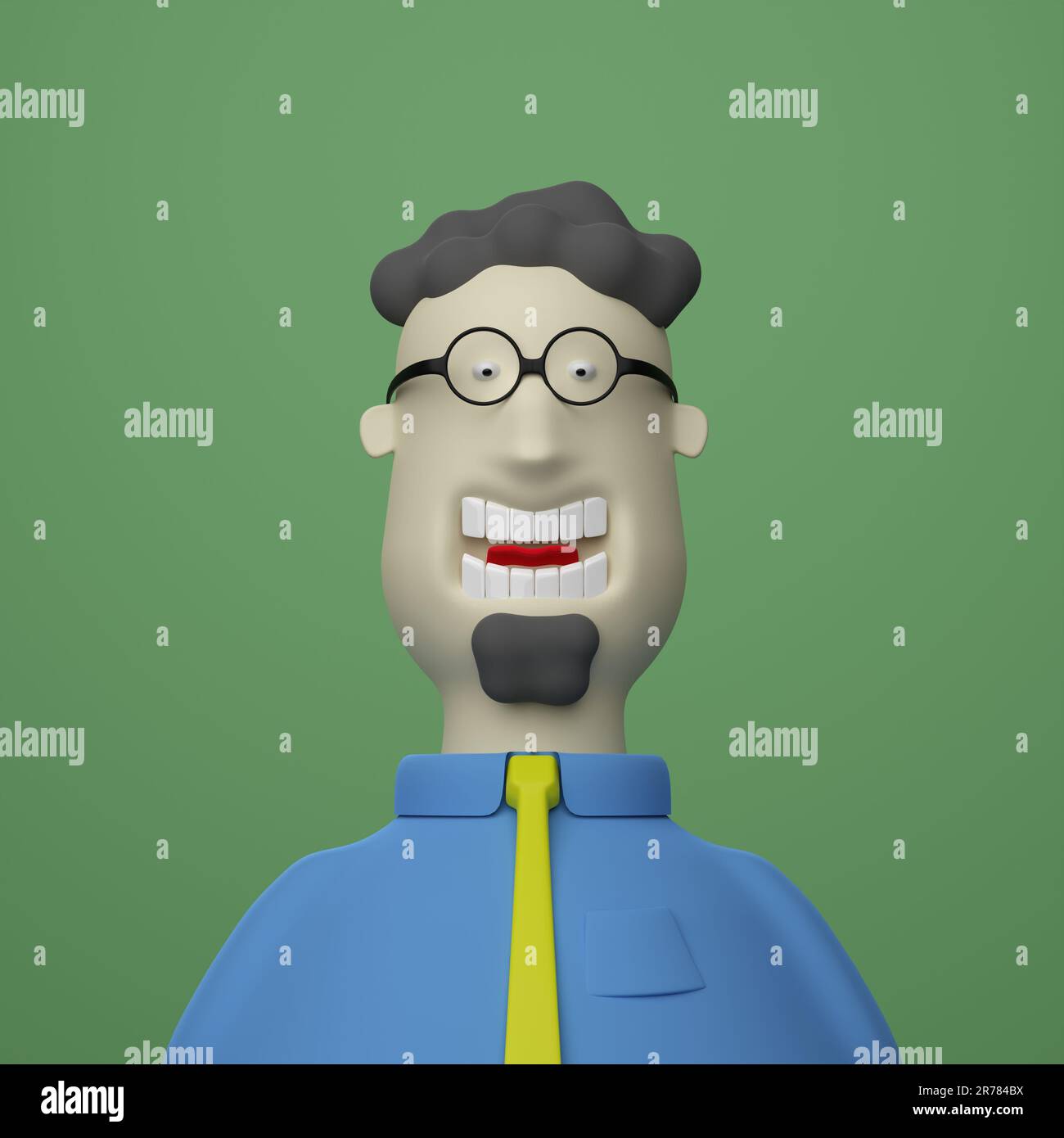 cheerful man blue-collar office worker in blue shirt, yellow tie ...