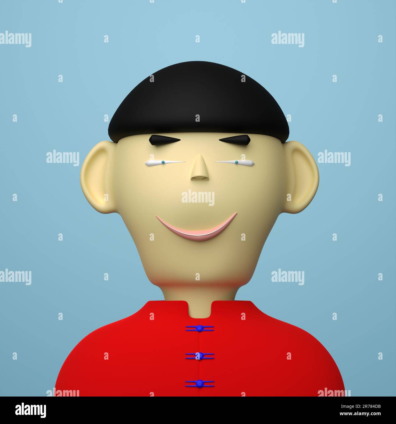funny young smiling 3d stylized asian young man with black hair and big ...