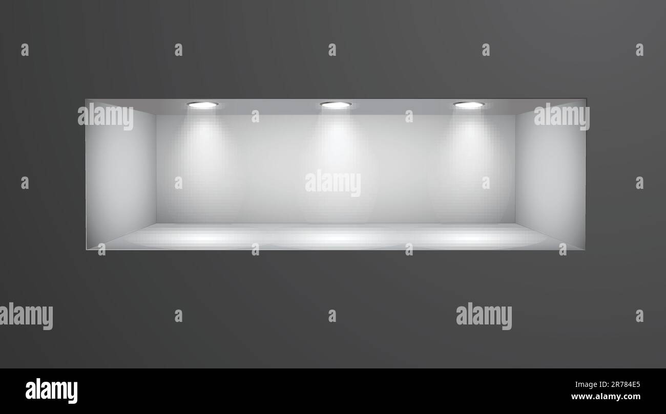 3d Empty shelf for exhibit in the wall. Vector illustration Stock ...