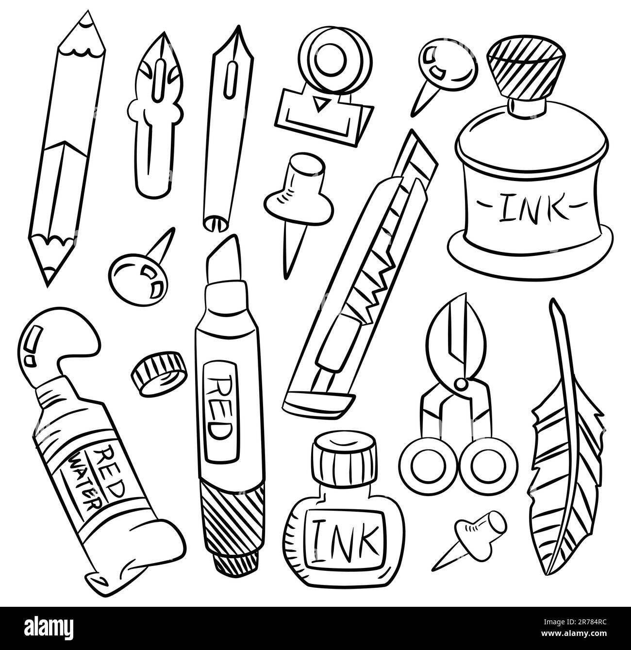 Pin stationery icon doodle Black and White Stock Photos & Images - Alamy
