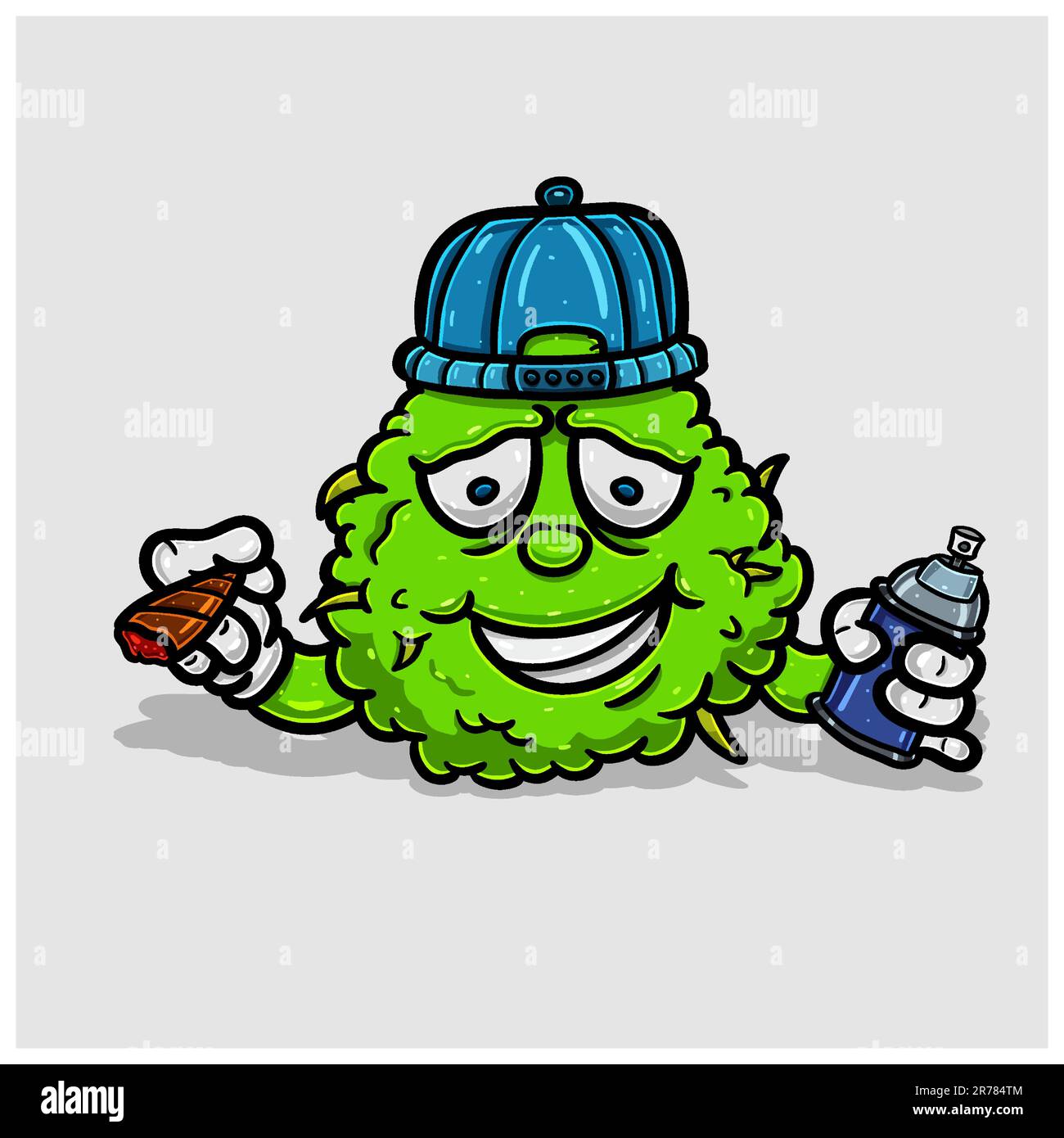 Weed Cartoon With Smoking, Wearing Hat and Bring Paint Spray. Vector ...