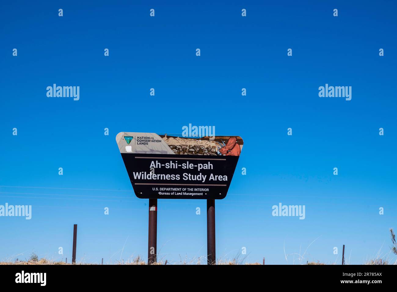 BLM sign noting the Ah-shi-sle-pah Wilderness Study Area. San Juan ...