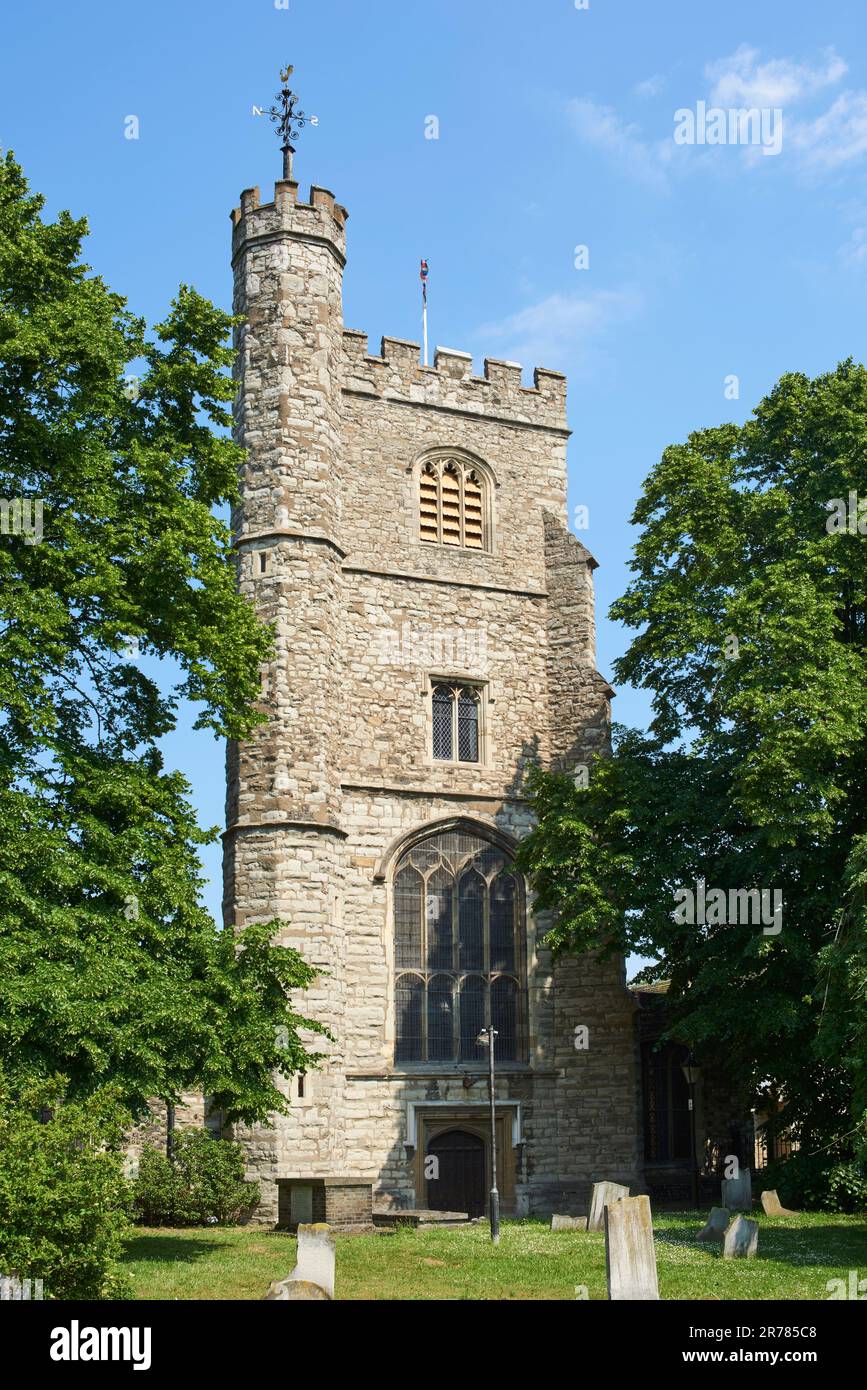The 15th century tower of St Margaret's church, Barking, East London UK ...